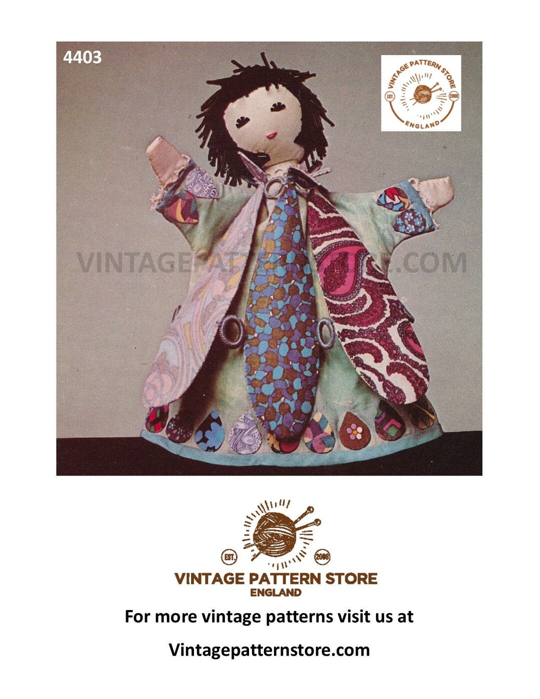 70s Vintage Japanese Toy Doll Hand Glove Puppet Pdf Sewing Pattern Size ...