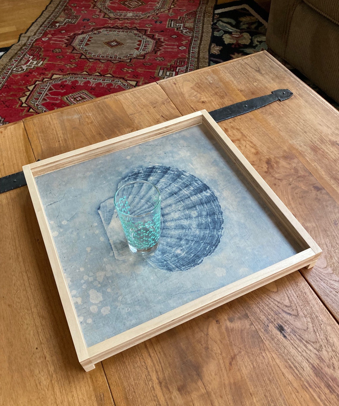 Blue Scallop Shell Print Wood Decorative Tray Modern Art | Etsy