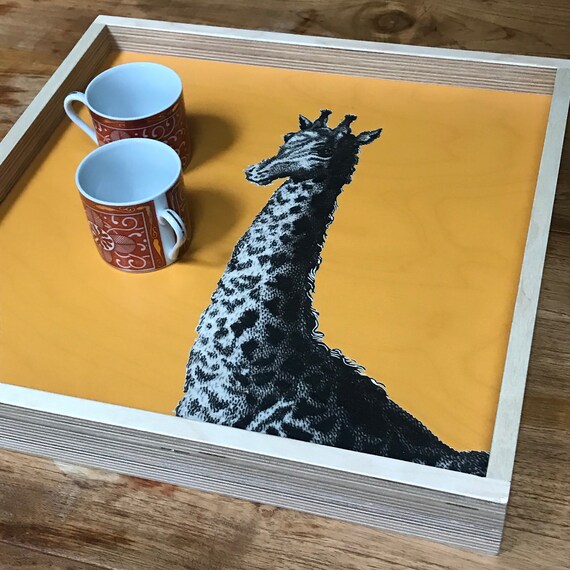 Giraffe Print Yellow Black Animal Print Safari Wood | Etsy