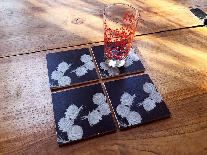 White Pine Cone Coaster Winter Print Wood Coaster Pine Tree - Etsy