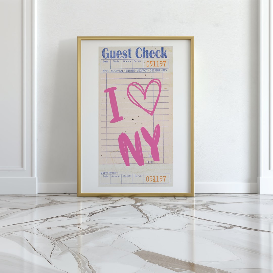 Guest Check Wall Print, NYC Wall Art, Trendy Wall Prints, Dorm Decor ...