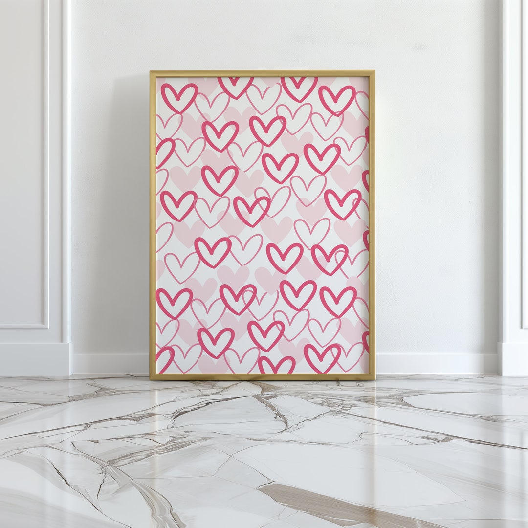 Pink Hearts Collage Print: Preppy Dorm Wall Art (downloadable) - Etsy