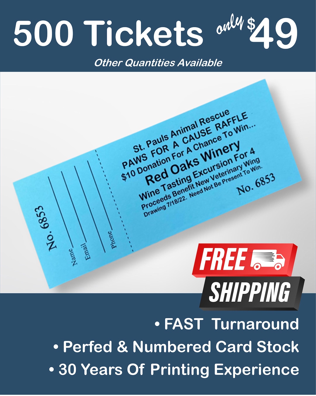 Custom Printed Raffle Tickets for Your Fundraiser! Your Choice of Card ...