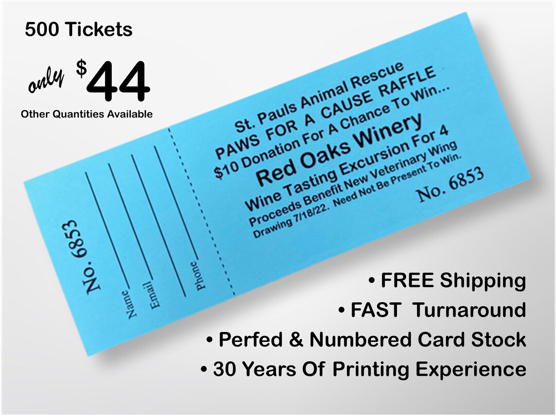 Custom Printed Raffle Tickets for Your Fundraiser Your Choice of Card ...