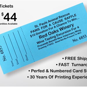 Custom Printed Raffle Tickets for Your Fundraiser Your Choice of Card ...