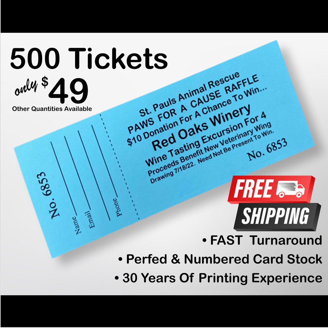 Custom Printed Raffle Tickets for Your Fundraiser! Your Choice of Card ...