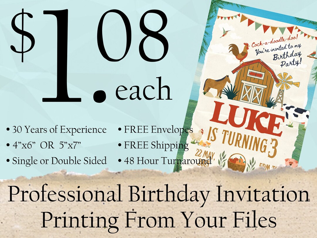 Professional Custom Birthday Party Invitation Printing Service From ...