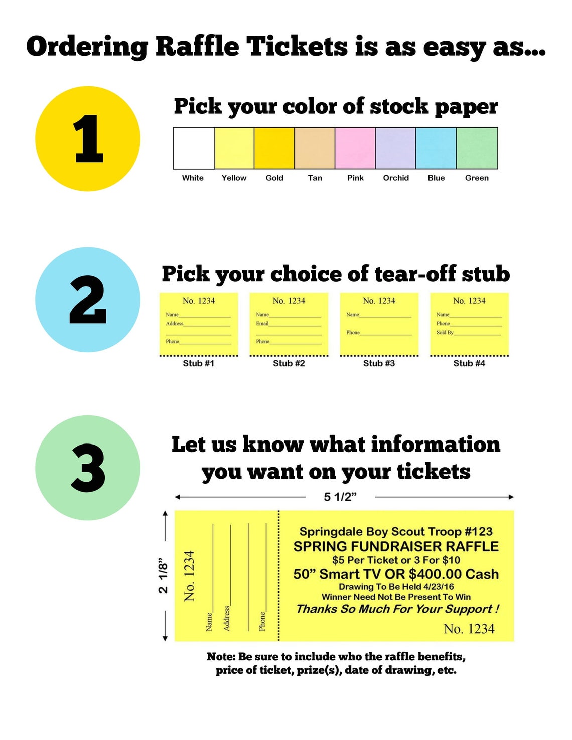 Custom Printed Raffle Tickets for Your Fundraiser Your Choice - Etsy