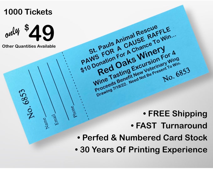 Custom Raffle Tickets Fundraiser, Raffles, 50/50, Auction, Giveaways ...