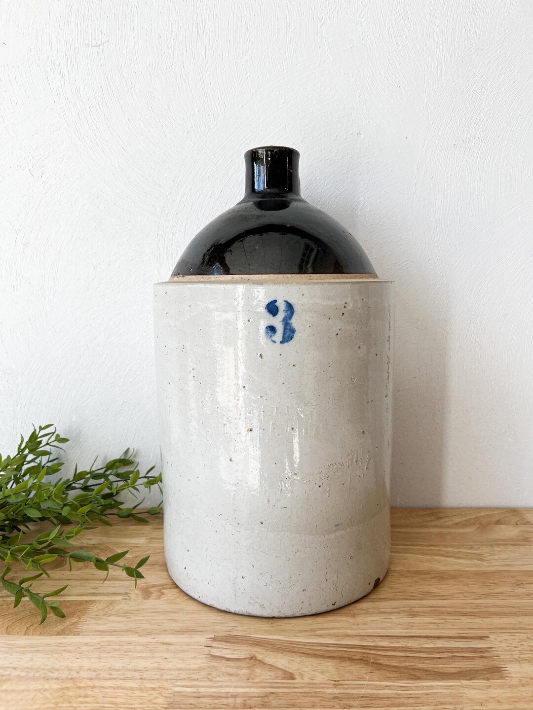 Antique 3 Gallon Stoneware Jug | Primitive Crocks, Vintage Pottery ...