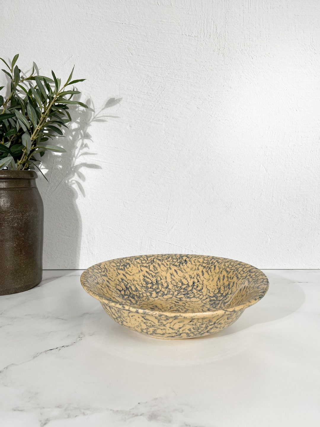 Vintage Robinson Ransbottom Large Blue and Tan Spongeware Bowl ...