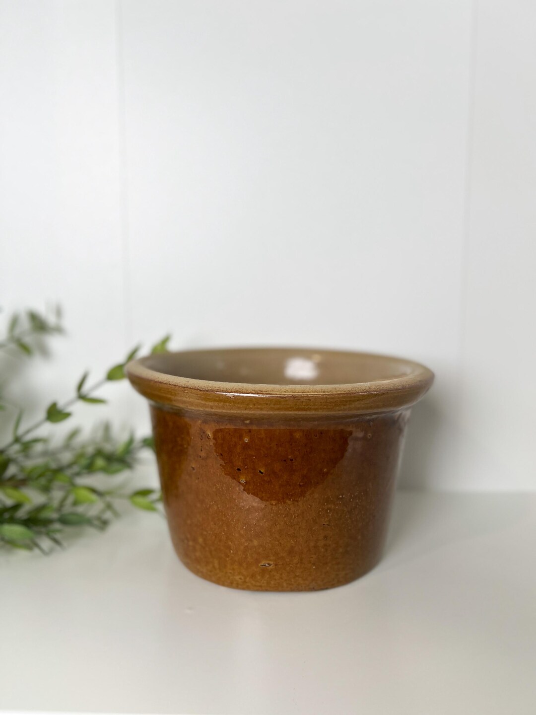 Vintage Brown Stoneware Crock – Rustic Glazed Ceramic Crock – Primitive ...
