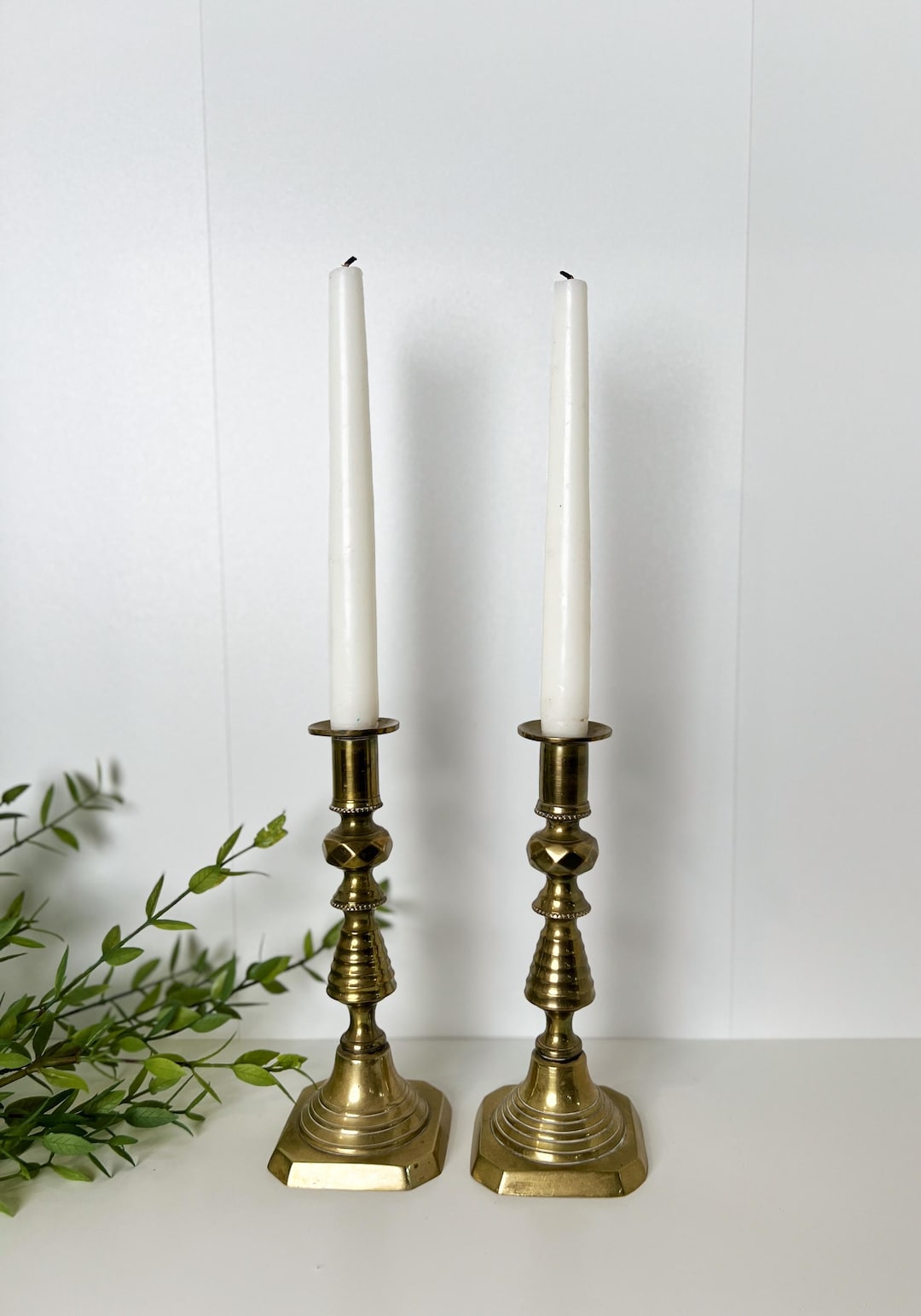 Vintage Brass Candlestick Pair – 7.75" Tall Candle Holders ...