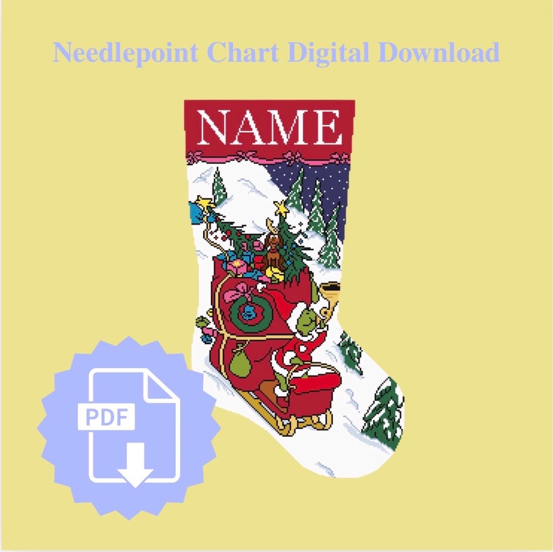 The Grinch Needlepoint Stocking Chart 13 in Mesh - Etsy