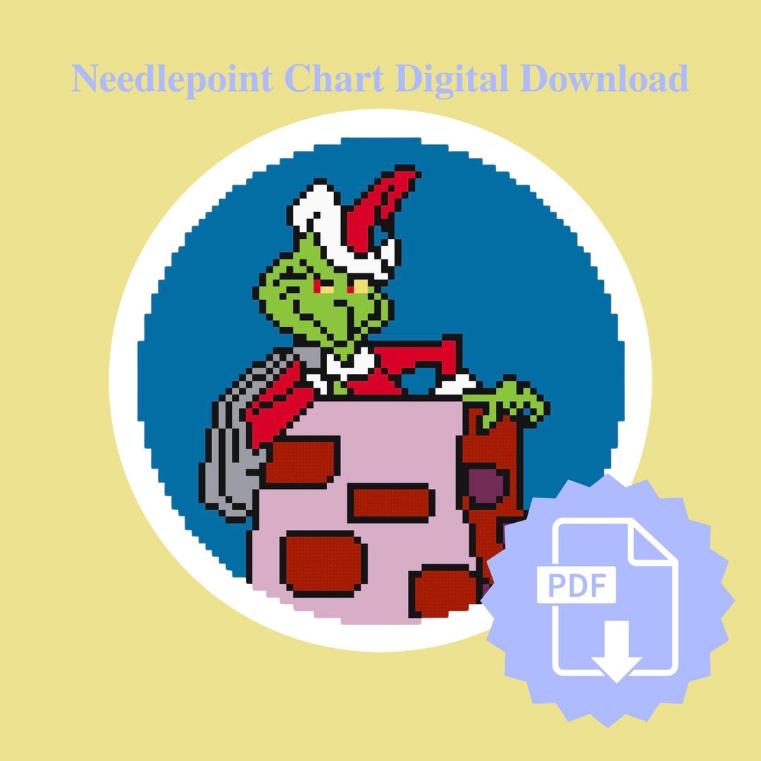 Grinch Needlepoint Chart 18ct Mesh 4in Round - Etsy