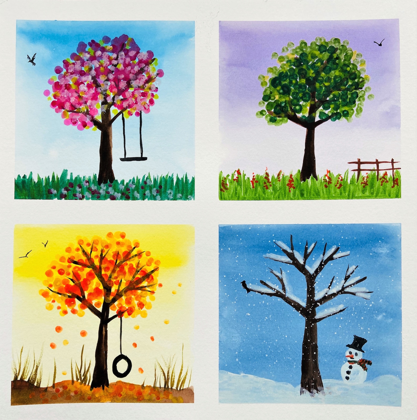 Four Seasons Original Watercolour Painting Nursery Wall Decor Kids Room ...