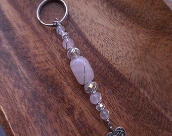 Rose Quartz Keychain Crystal Heart Key Chain Gemstone Keychain Jewelry ...