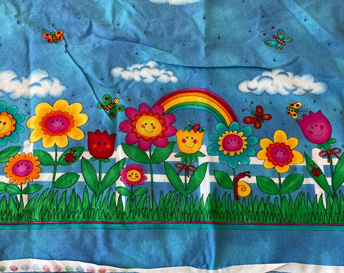 HTF Jelly Bean Junction Sunny Faces Double Border Fabric 1 Yd, 27” Lot ...