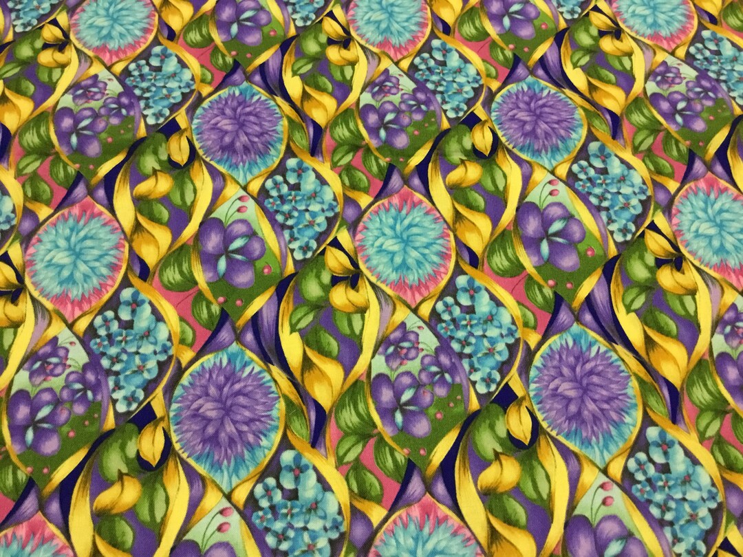 Sale Blank Textiles Mosiac-like Floral Leaves, Bright Flowers Fabric ...