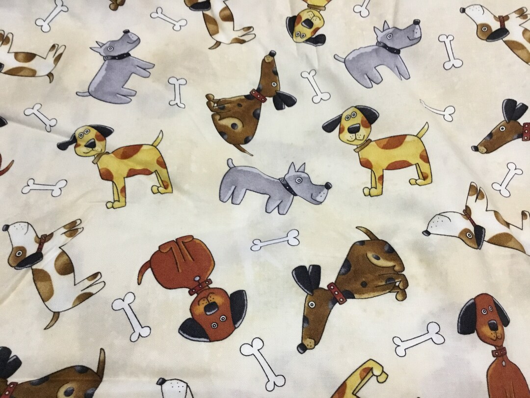 Timeless Treasures Dogs and Bones on Mottled Beige Fabric. BTY - Etsy