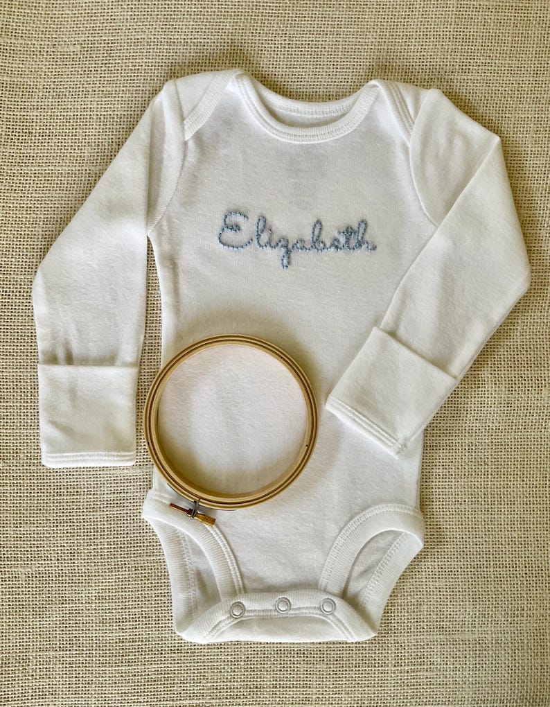 Hand Embroidered Custom Baby Bodysuit *personalized Embroidered Name ...
