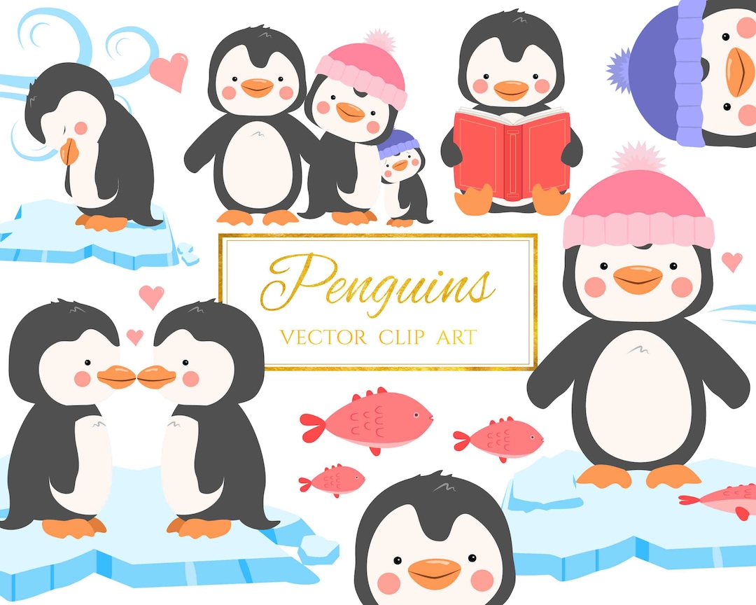 Penguins Cute Vector Clip Art 17 Elements PNG SVG EPS - Etsy
