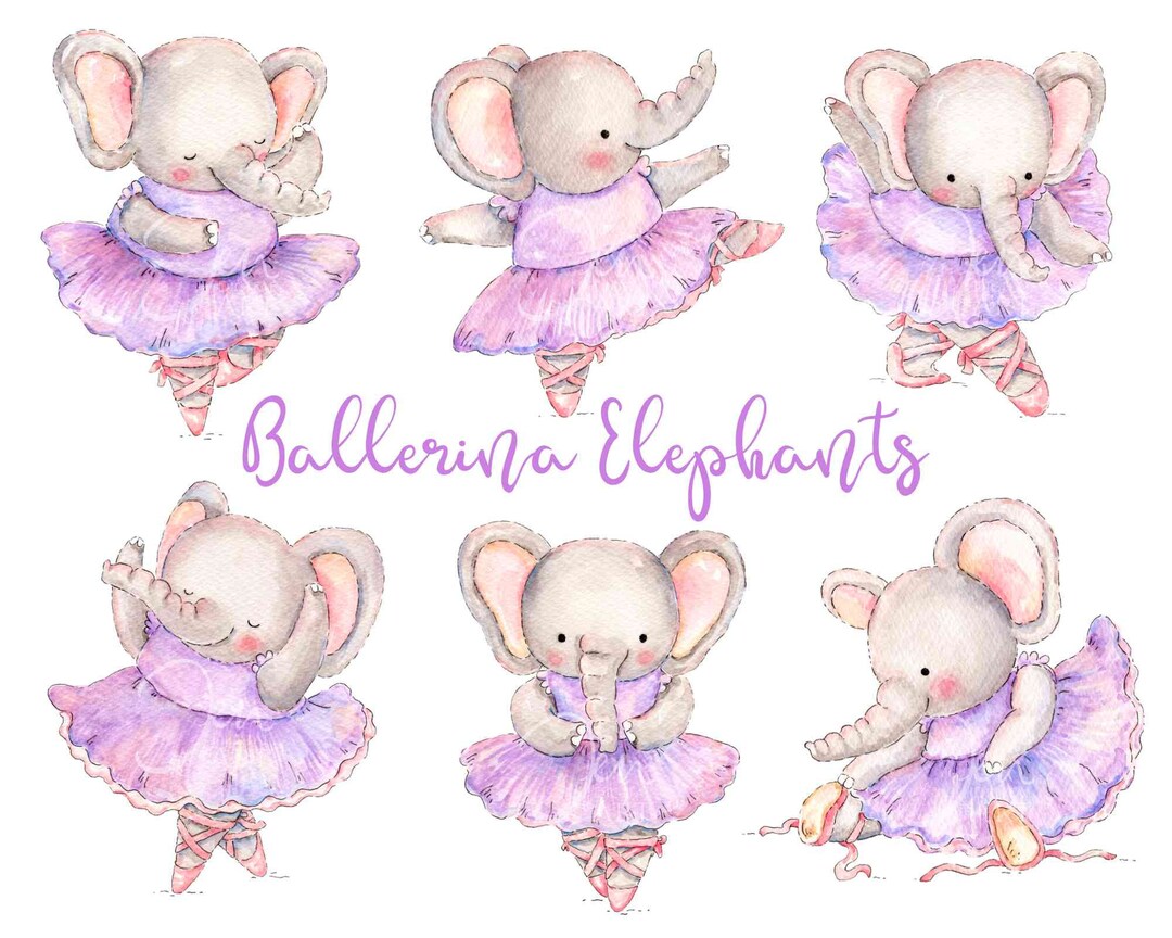 Ballerina Elephants | 6 Clip Art Elements PNG/JPEG - Etsy