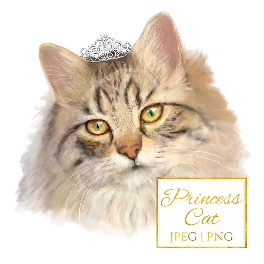 Princess Cat With a Tiara | Clip Art | PNG/JPEG, Digital Watercolor ...