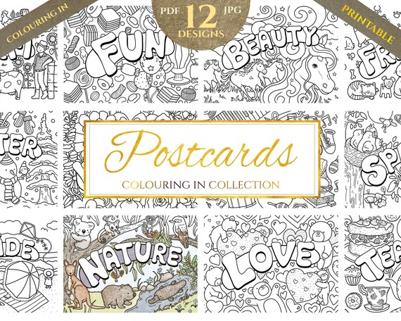 Postcards 12 Colouring Pages for Kids Printable PDF / JPEG - Etsy