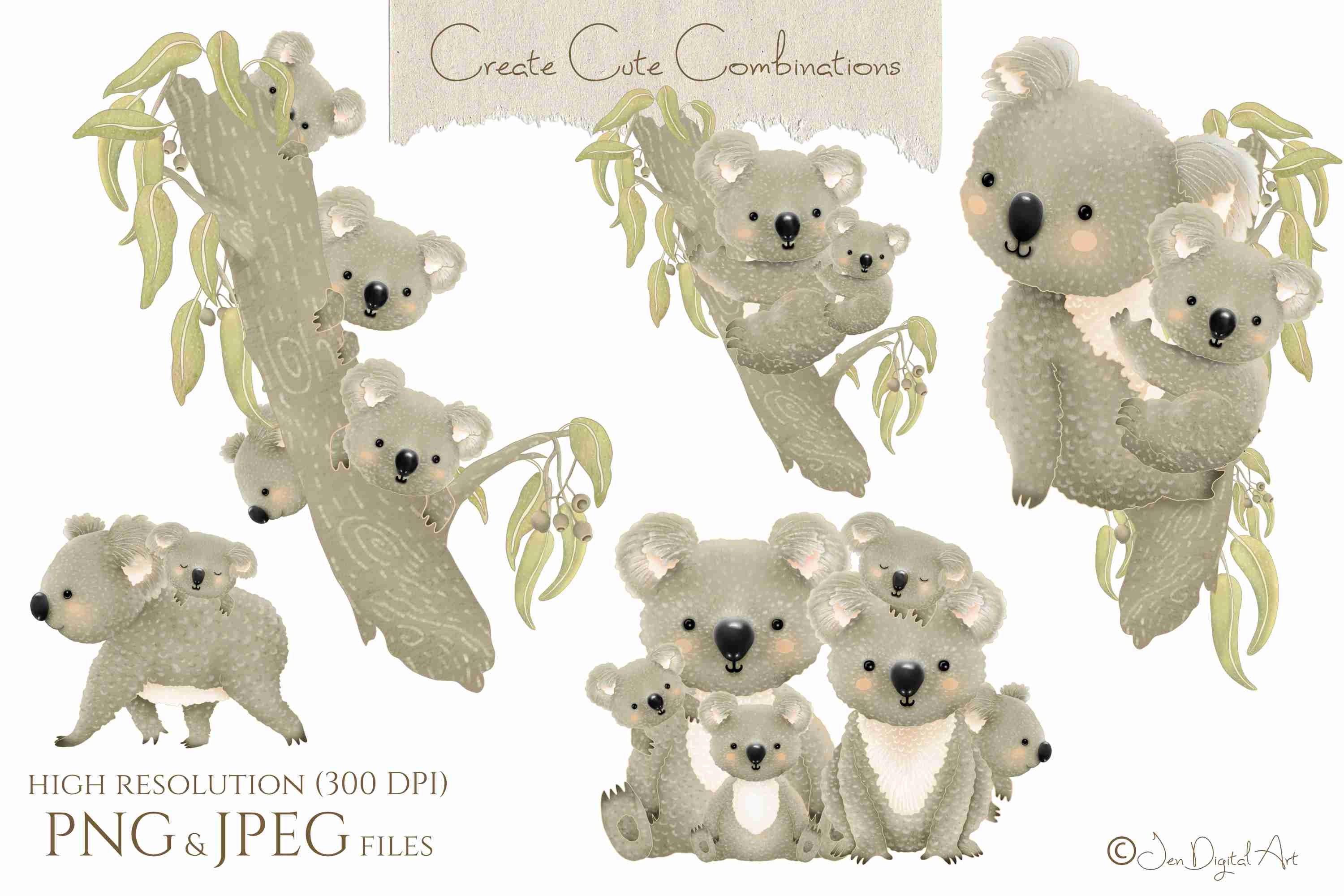 Koalas Clip Art Collection | 22 Elements | PNG / JPEG Files ...