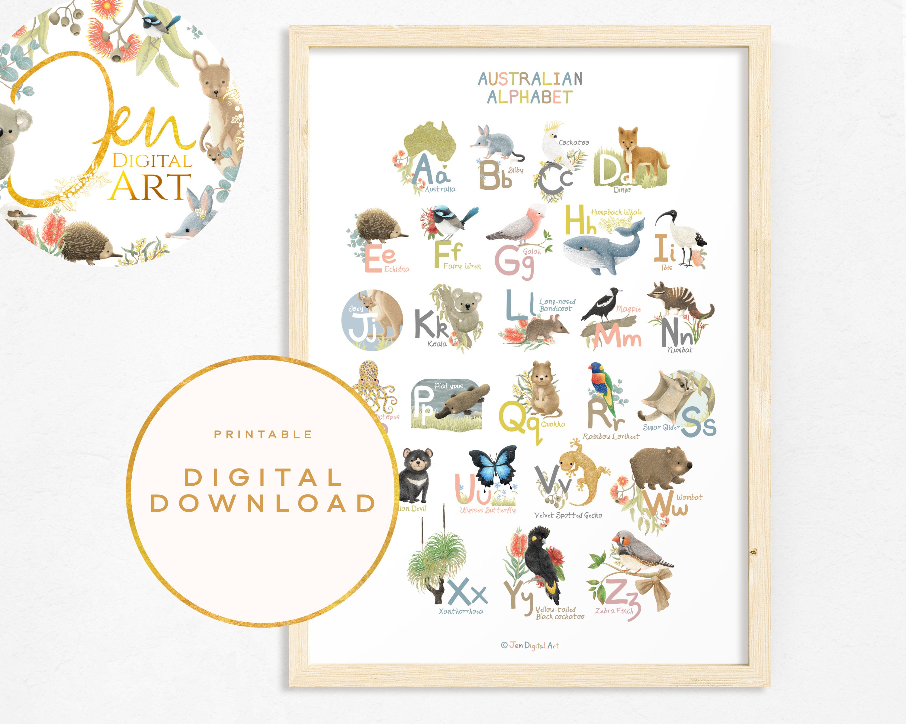 Australian ABC Poster | Alphabet Print | Illustrated Animal Poster | A ...