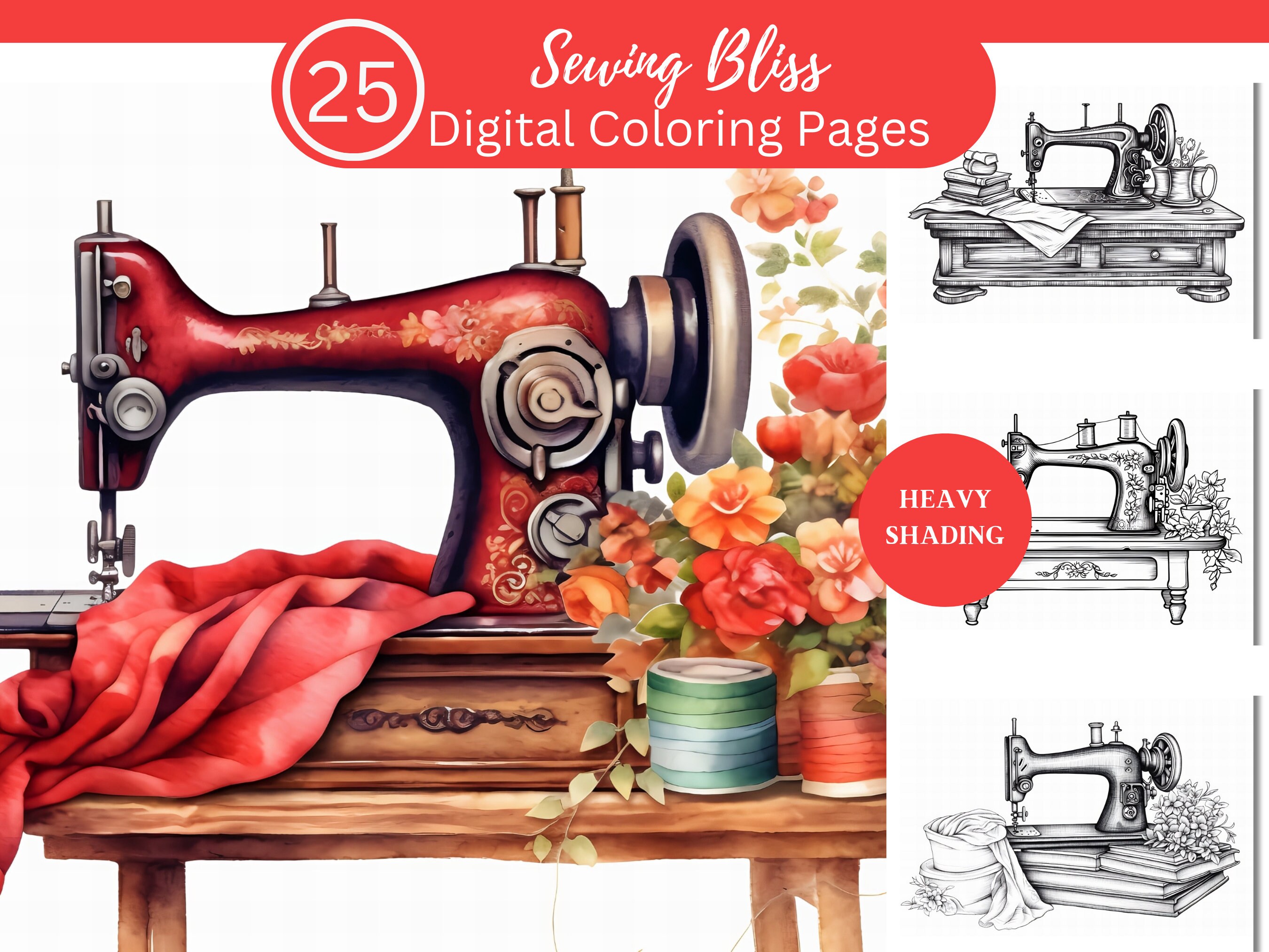 Sewing Bliss Coloring Pages Set of 25 Digital Download Adult Coloring ...