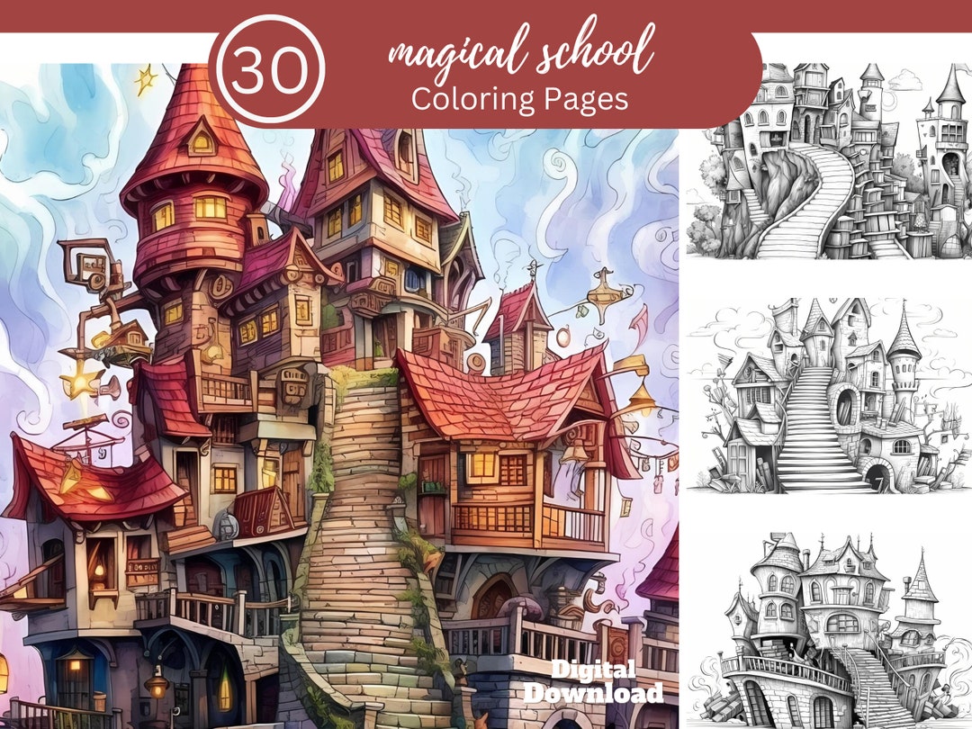 Magical School Coloring Book/30 Coloring Pages to Relax and Unwind ...