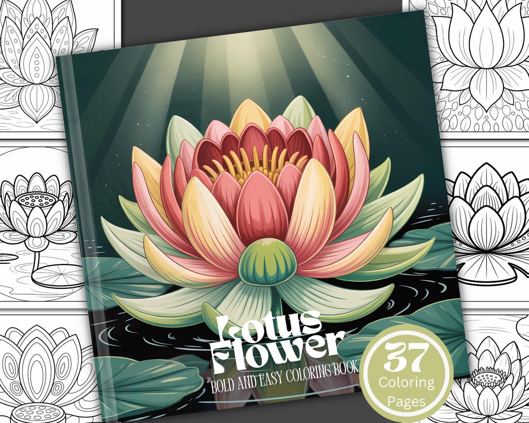 Bold and Easy Lotus Flower Coloring Book/37 Coloring Pages/digital ...