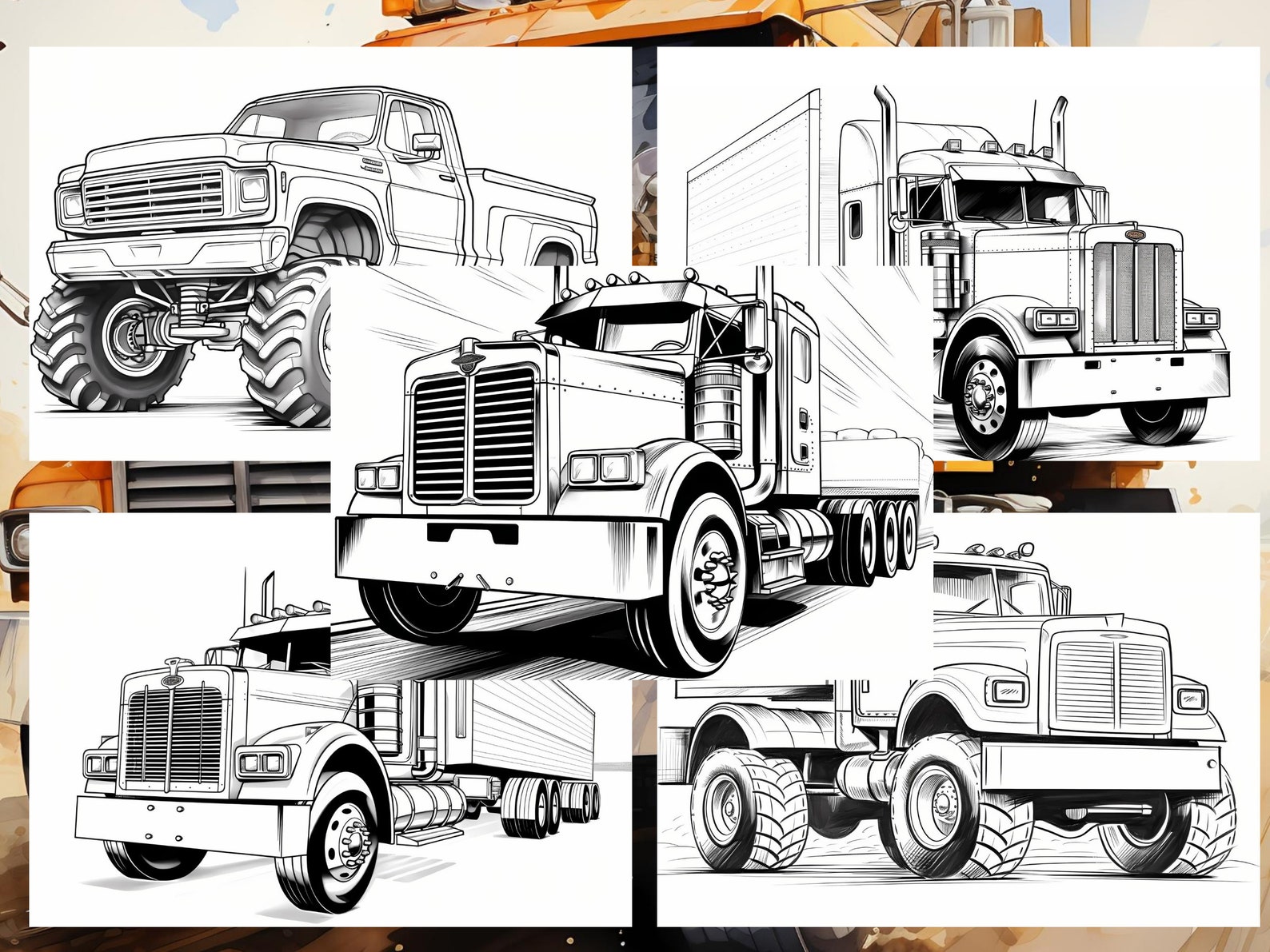 Truckin' Fun Coloring Book/50 Coloring Pages/digital Download/coloring ...