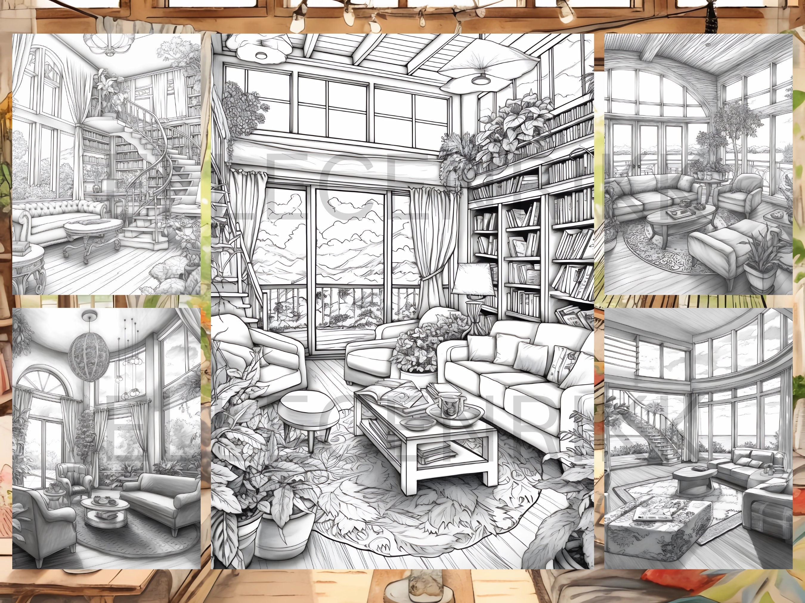 Cozy Home Coloring Pages: Set of 35 Intricate Interiors for Relaxation ...