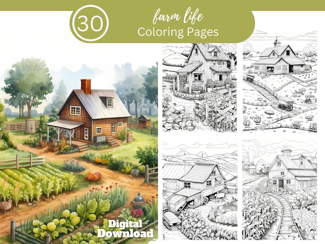 Farm Life Adult Coloring Book/30 Coloring Pages to Relax and - Etsy