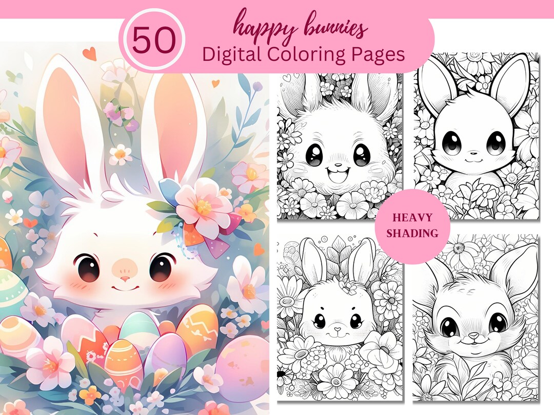 Happy Bunnies Coloring Book/50 Coloring Pages to Relax and Unwind ...
