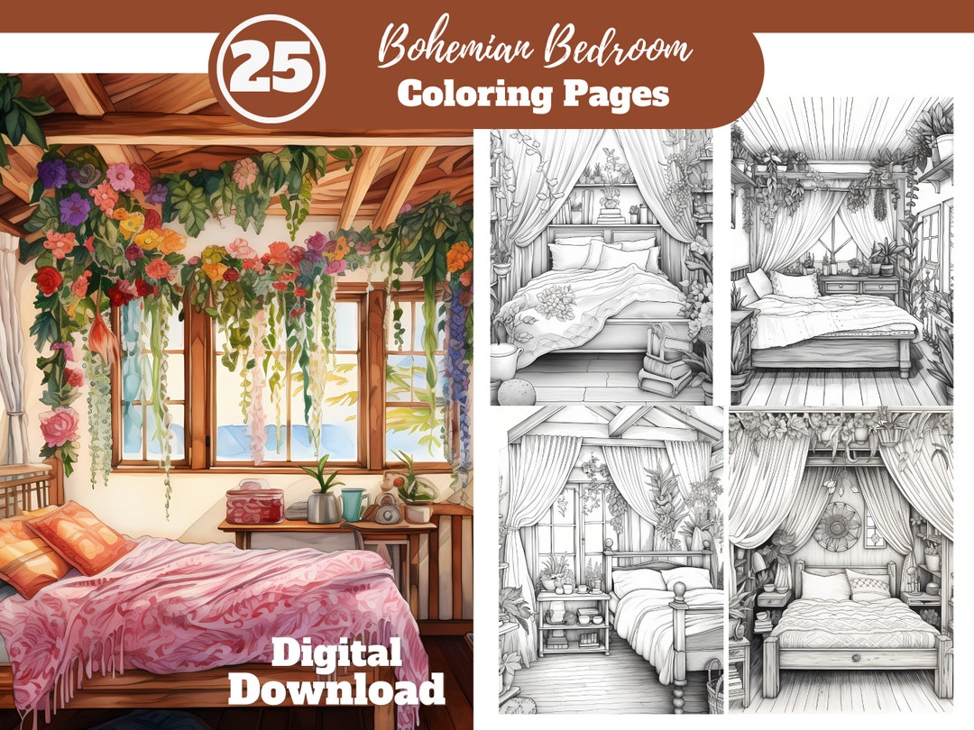Bohemian Bedroom Adult Coloring Pages/25 Coloring Pages to Relax and ...