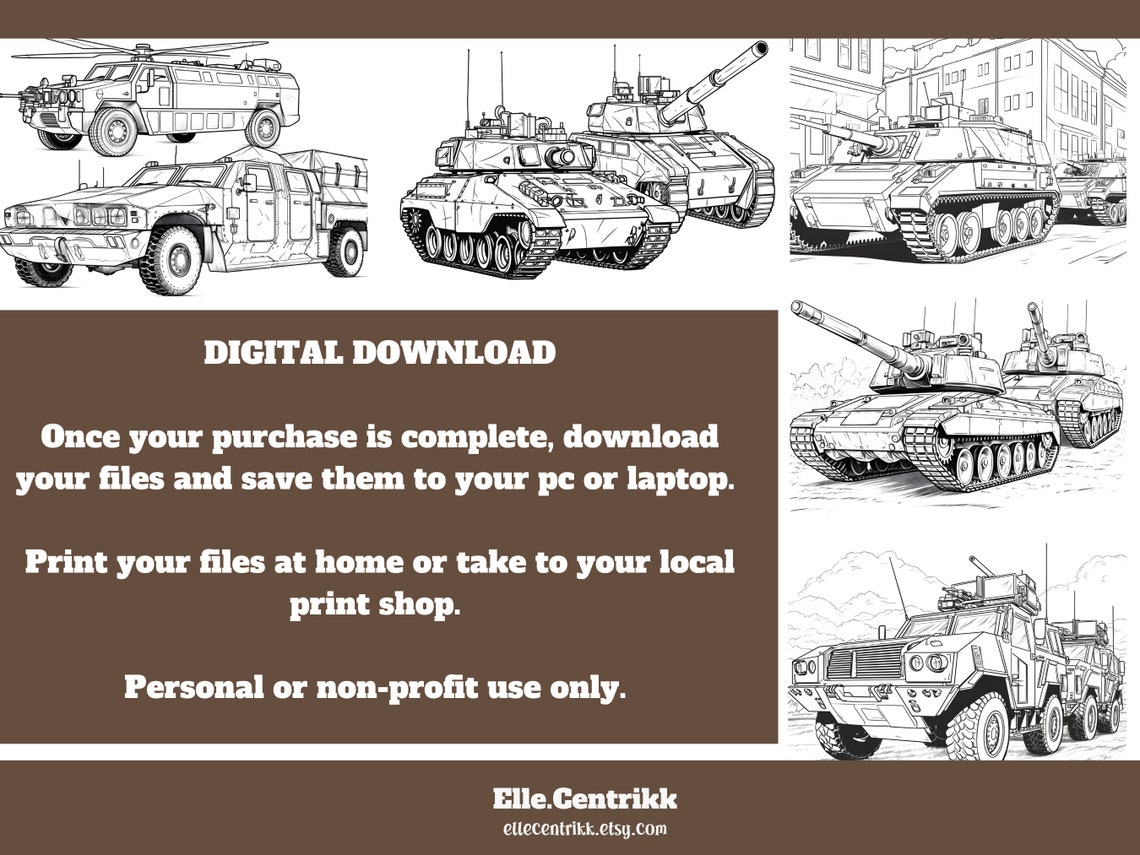 Military Vehicles Coloring Pages Set of 25 Digital Download Perfect for ...