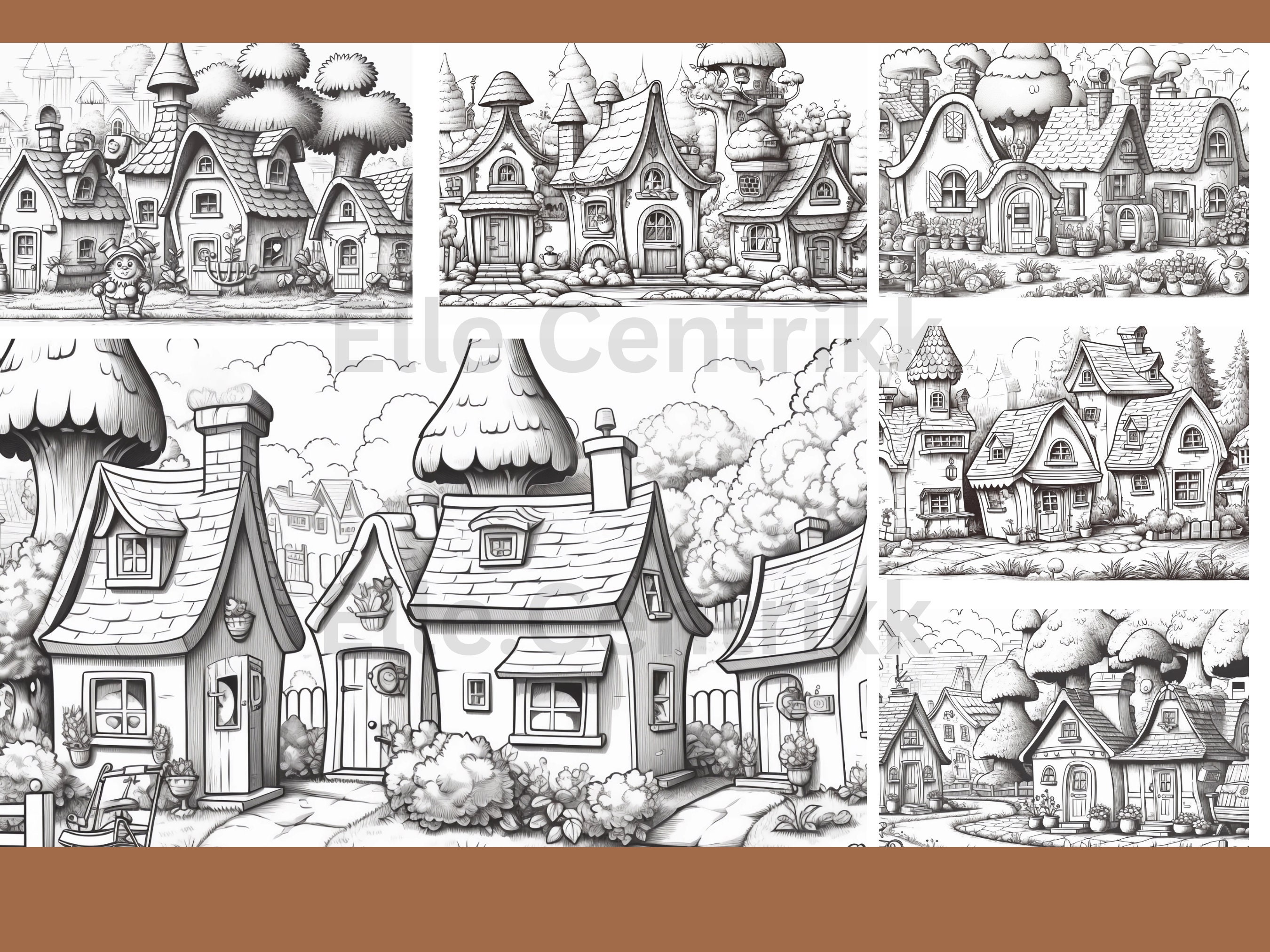 Gnome Villages 20 Coloring Pages Set Digital Download, Coloring Fun for ...