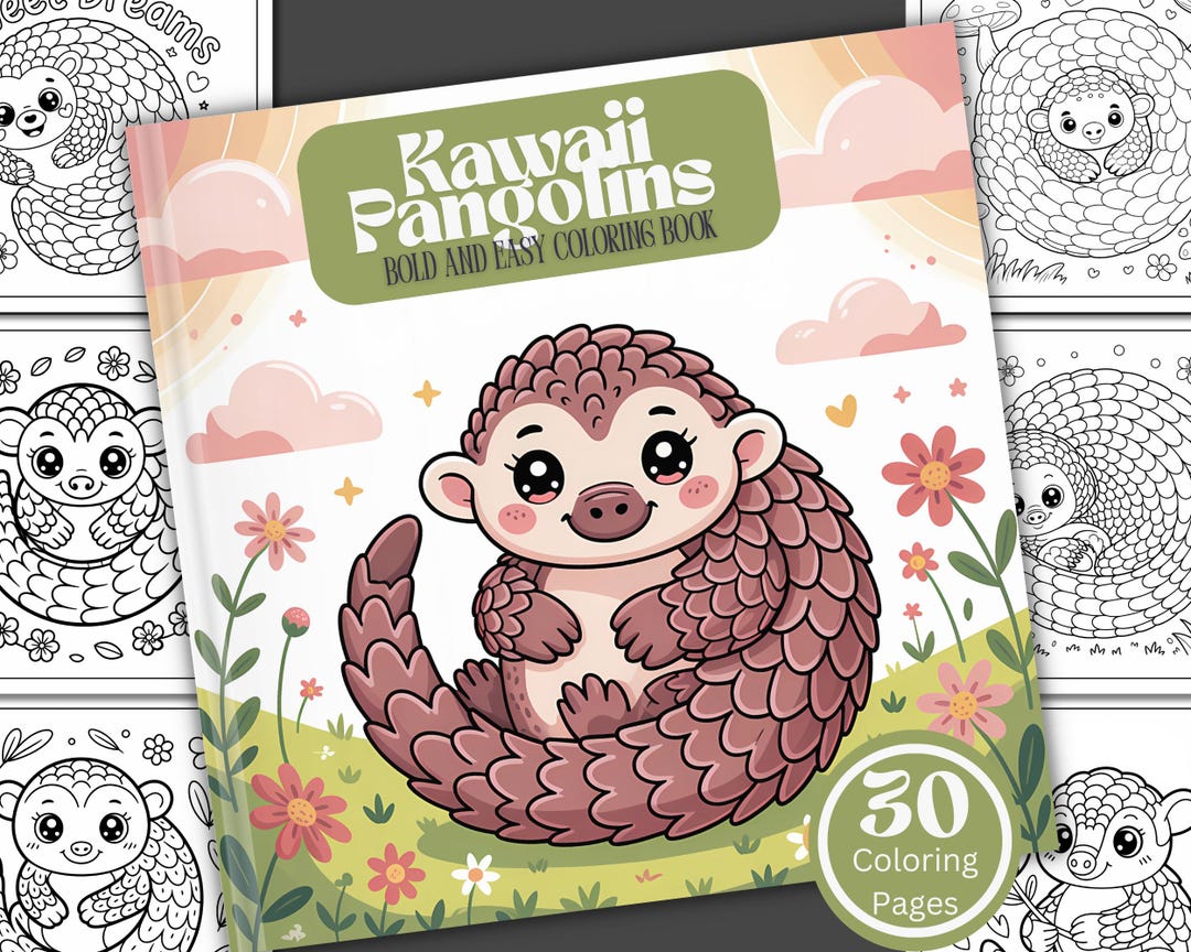 Bold and Easy Kawaii Pangolins Coloring Book/30 Coloring Pages/digital ...