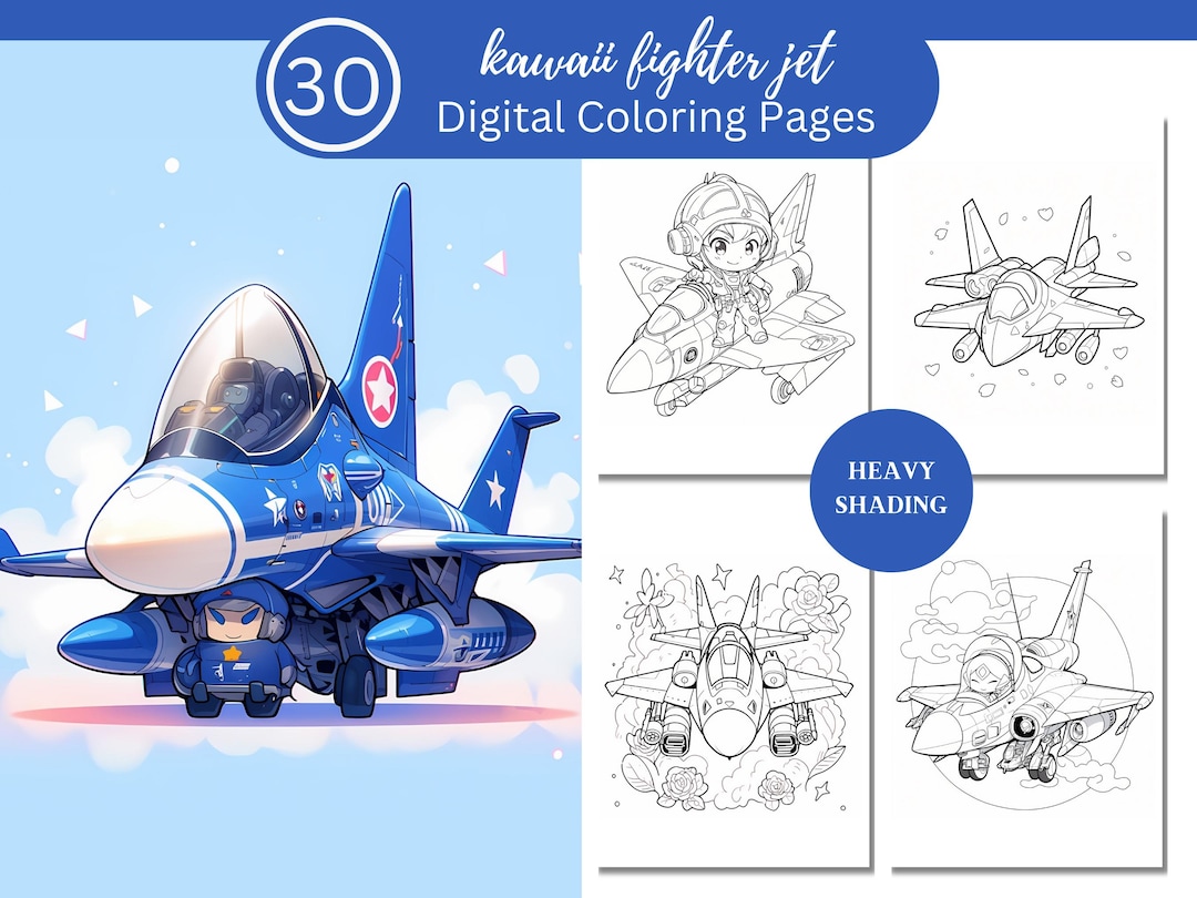 DISCONTINUED - Kawaii Fighter Jet Coloring Book/30 Coloring Pages/gift ...
