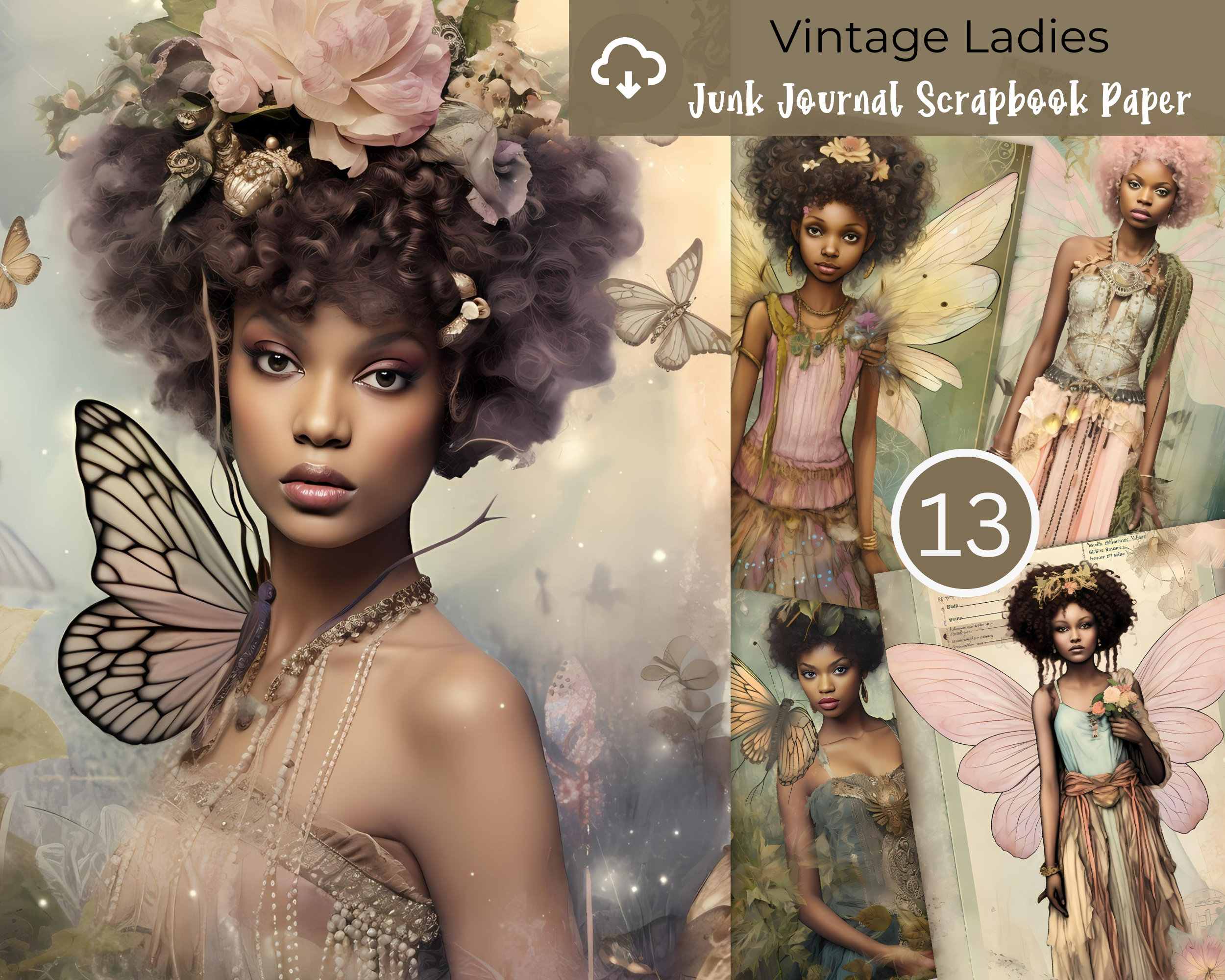 Vintage Ladies Junk Journal Scrapbook Paper Scrap Paper Floral African ...