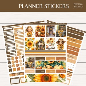 Sunflower Life/5 Printable Digital Planner Stickers/ec Vertical Planner ...