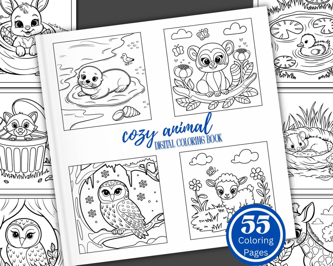 Cozy Animals Coloring Book/55 Coloring Pages/digital Download/cutesy ...