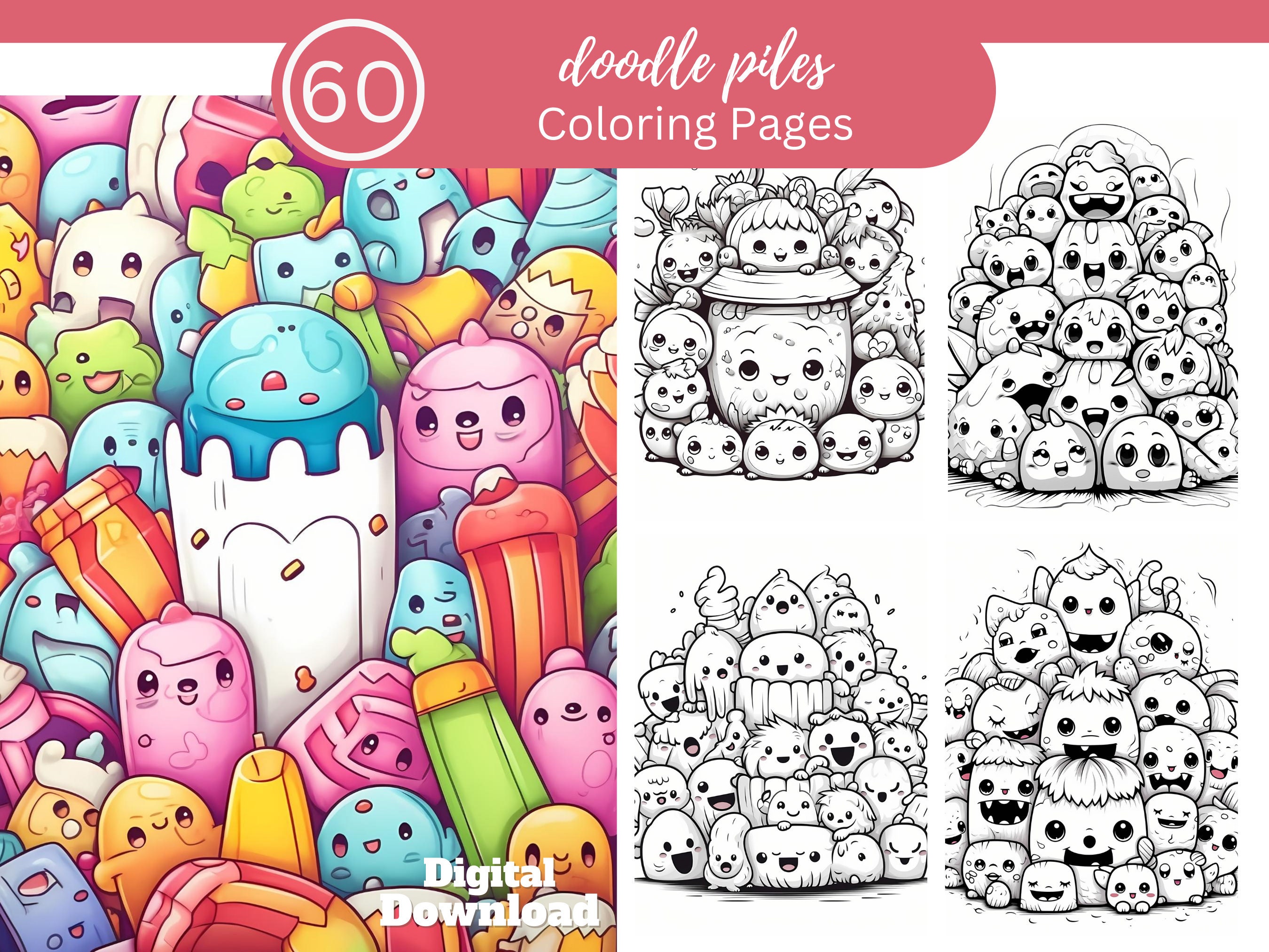Doodle Pile Coloring Book/60 Coloring Pages to Relax and - Etsy