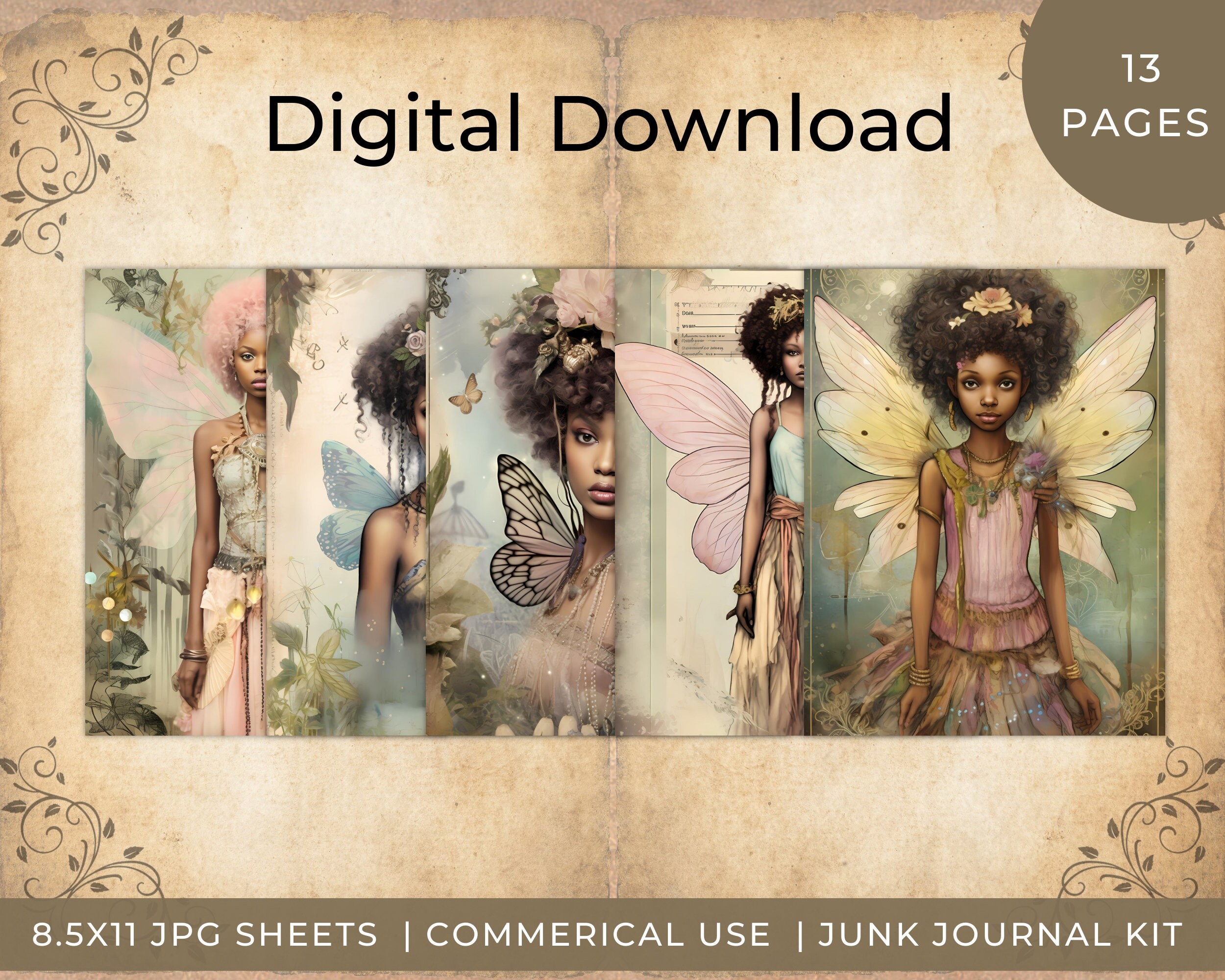 Vintage Ladies Junk Journal Scrapbook Paper Scrap Paper Floral African ...