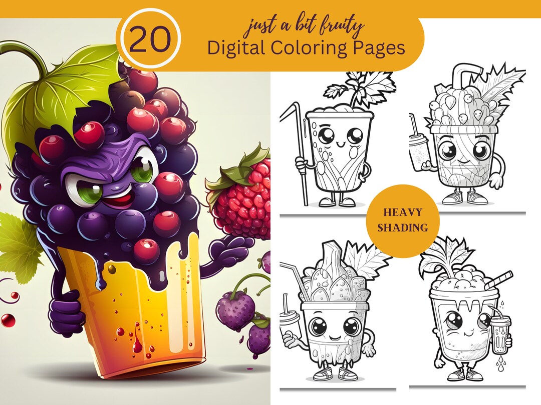 Cute & Just a Bit Fruity Kawaii Coloring Pages Set of 20 Pages Digital ...
