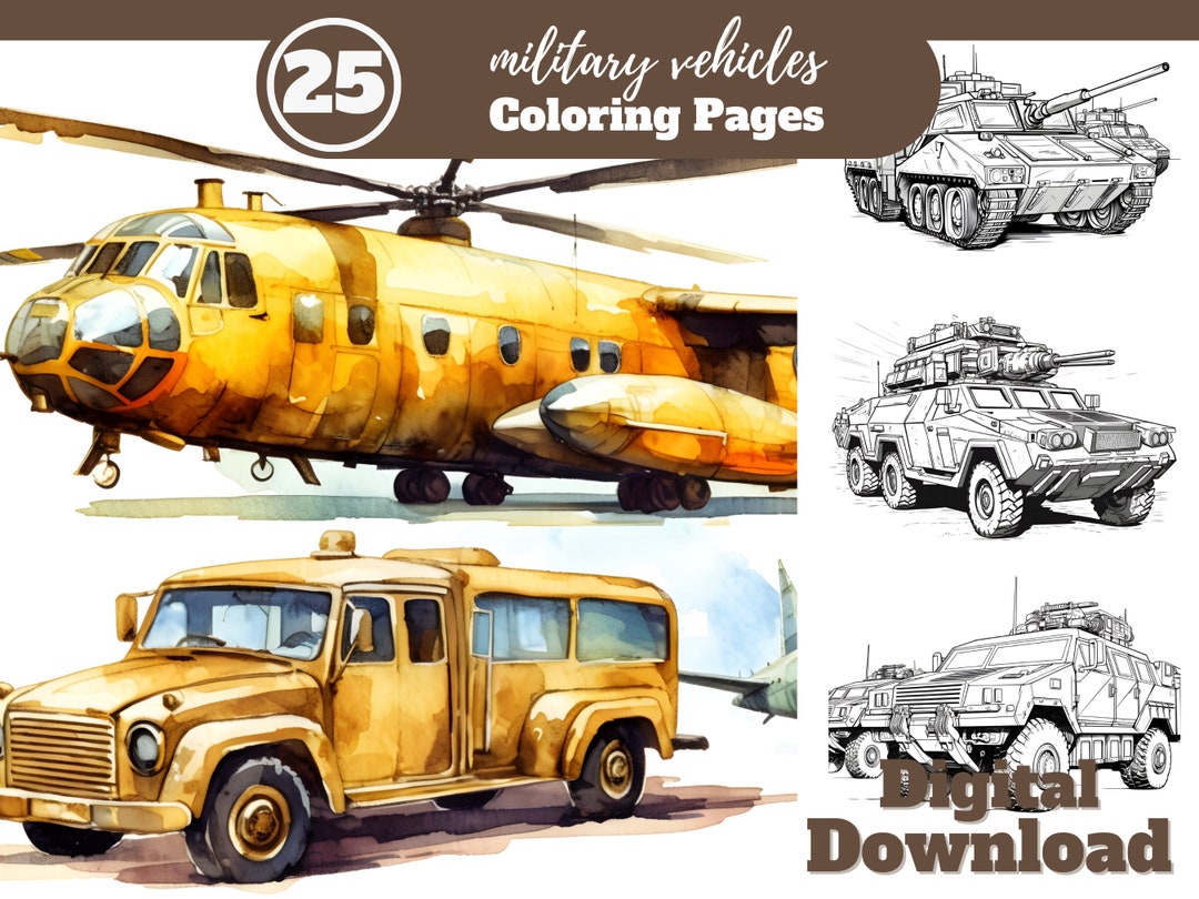 Military Vehicles Coloring Pages Set of 25 Digital Download Perfect for ...
